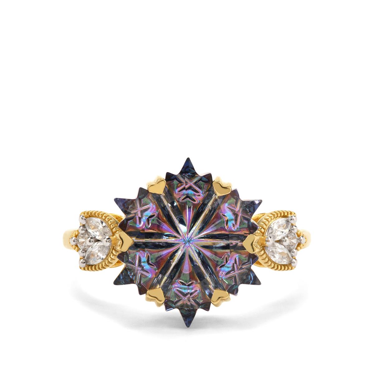 Snowflake Cut Exotic Mystic Topaz Ring with White Zircon in 9K Gold 5 ...