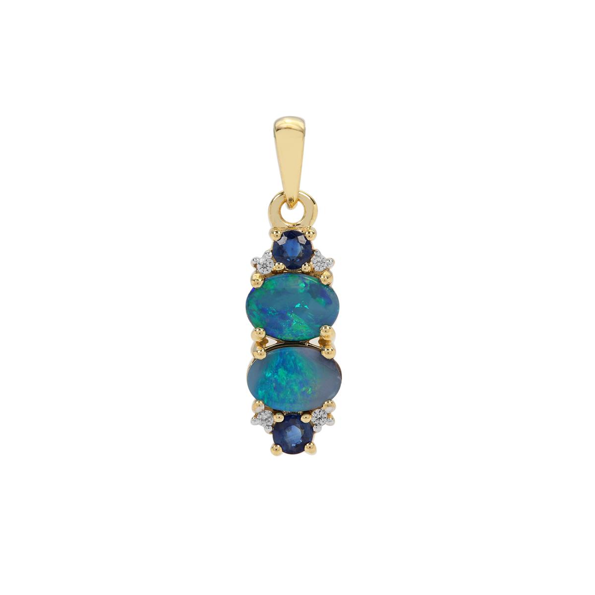 Crystal Opal on Ironstone, Australian Blue Sapphire Pendant with White ...