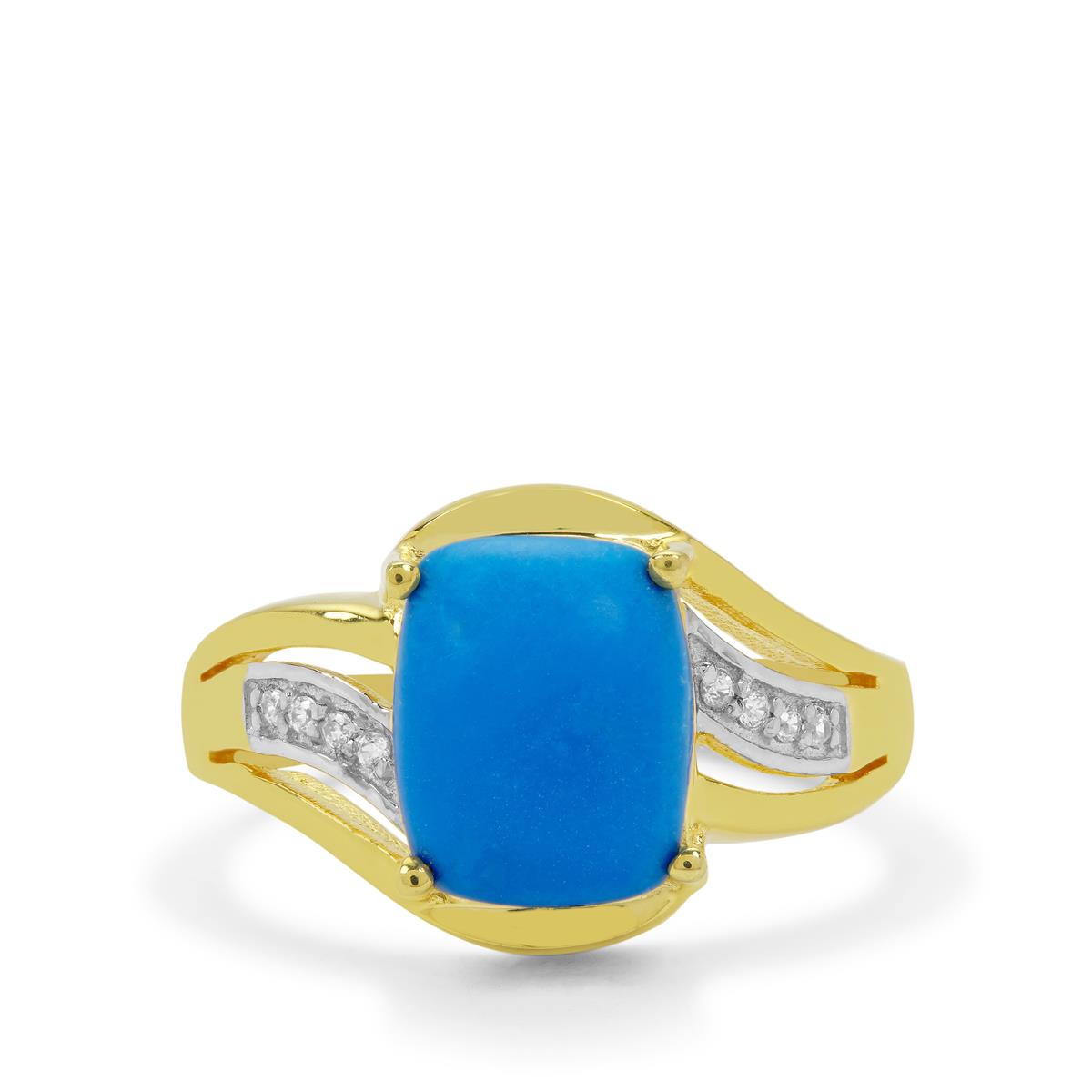 Ceruleite Ring with White Zircon in Gold Plated Sterling Silver 2.05cts ...