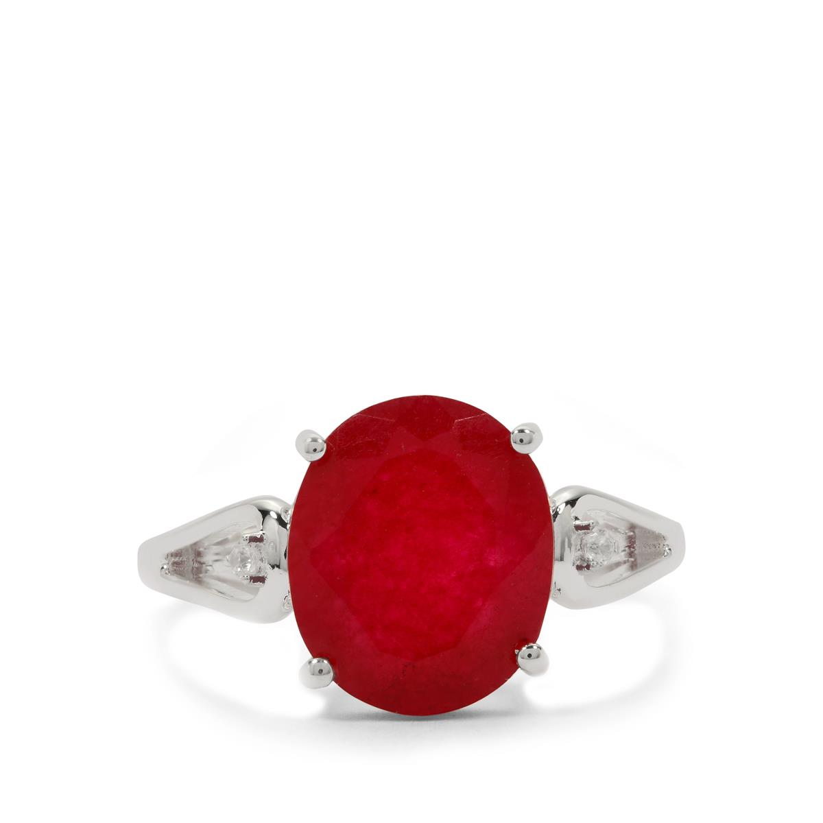 Red Quartz Ring with White Zircon in Sterling Silver 4.25cts | Gemporia