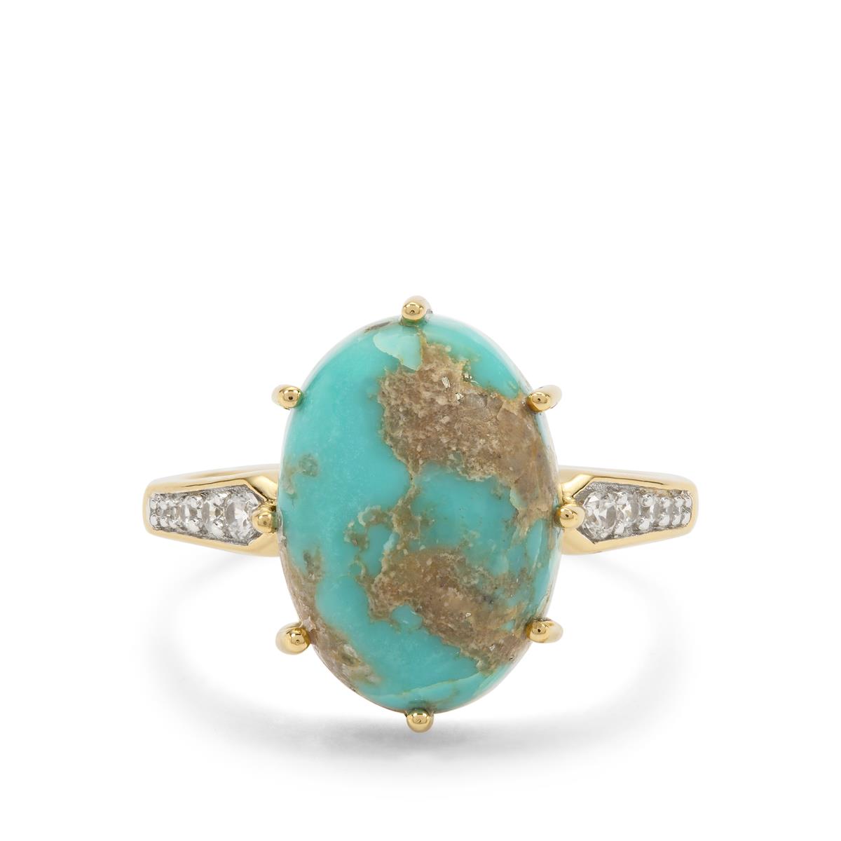 Australian Turquoise Ring with White Zircon in 9K Gold 5.60cts | Gemporia