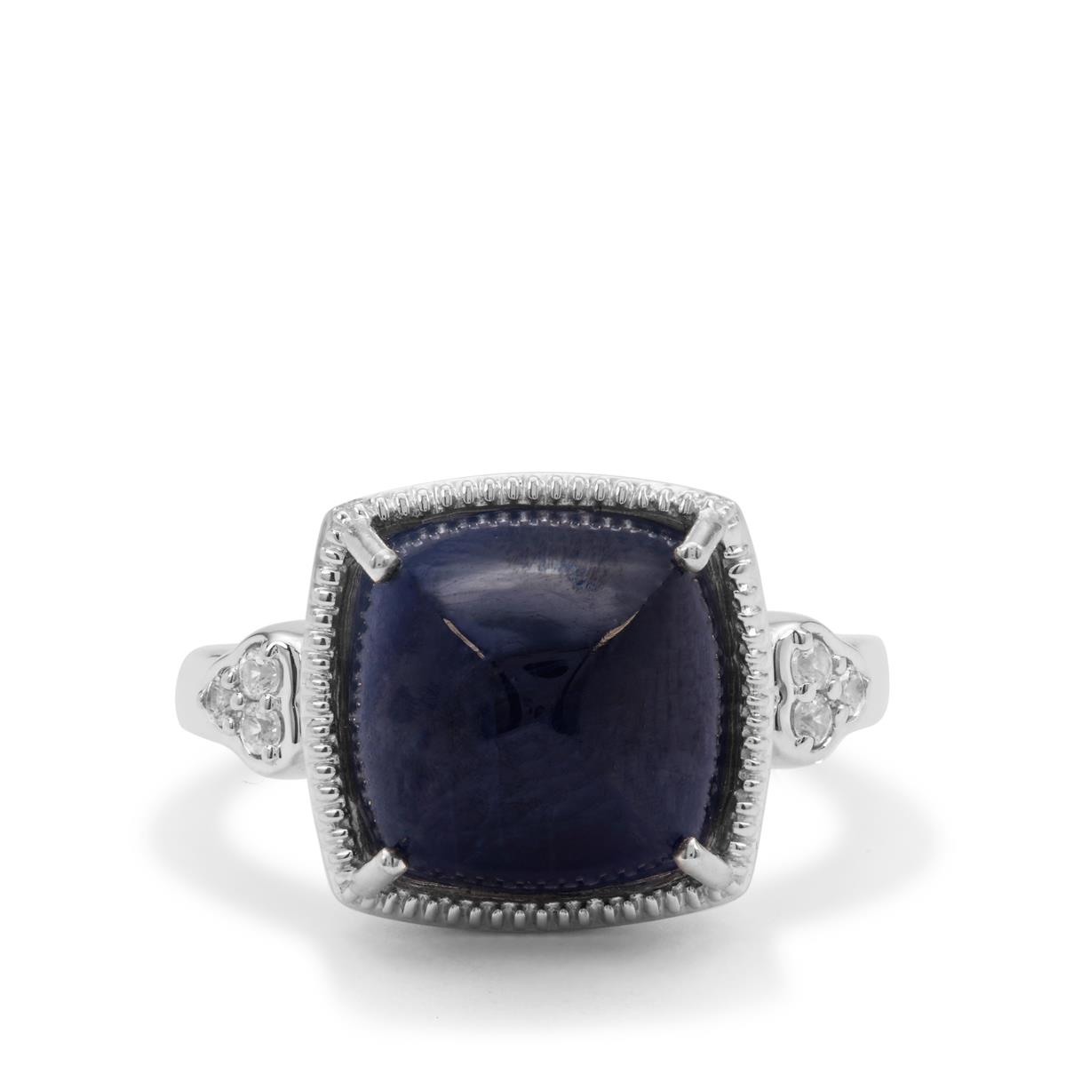 Sugarloaf Cut Bharat Sapphire Ring with White Zircon in Sterling Silver ...