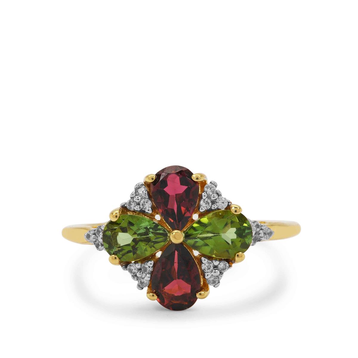 Congo Tourmaline Ring with White Zircon in Gold Plated Sterling Silver ...