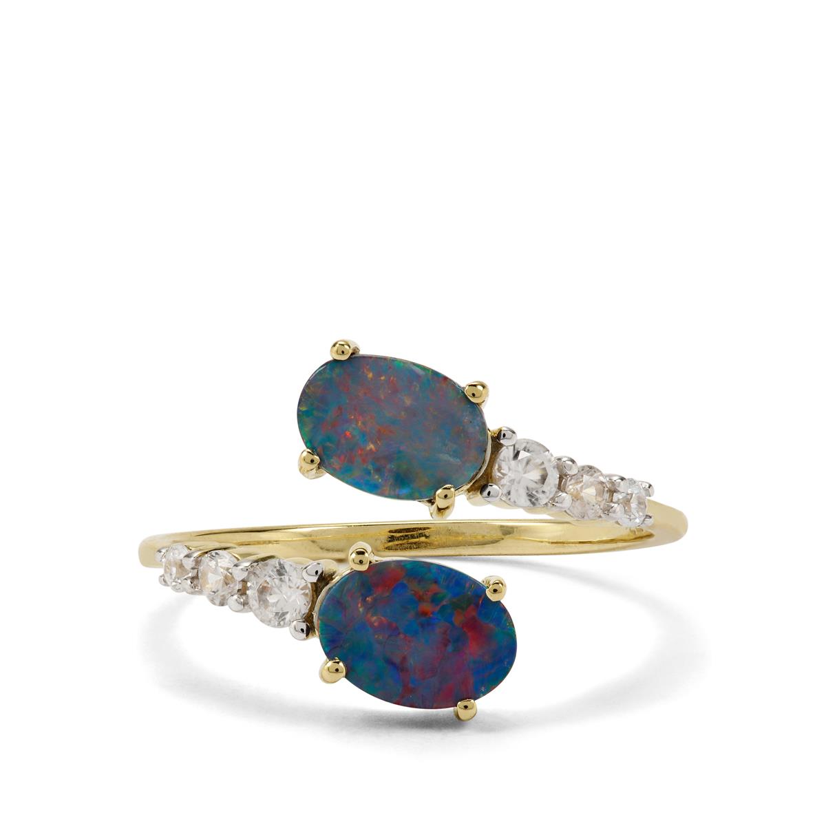 Crystal Opal on Ironstone Ring with Natural Zircon in 9K Gold | Gemporia