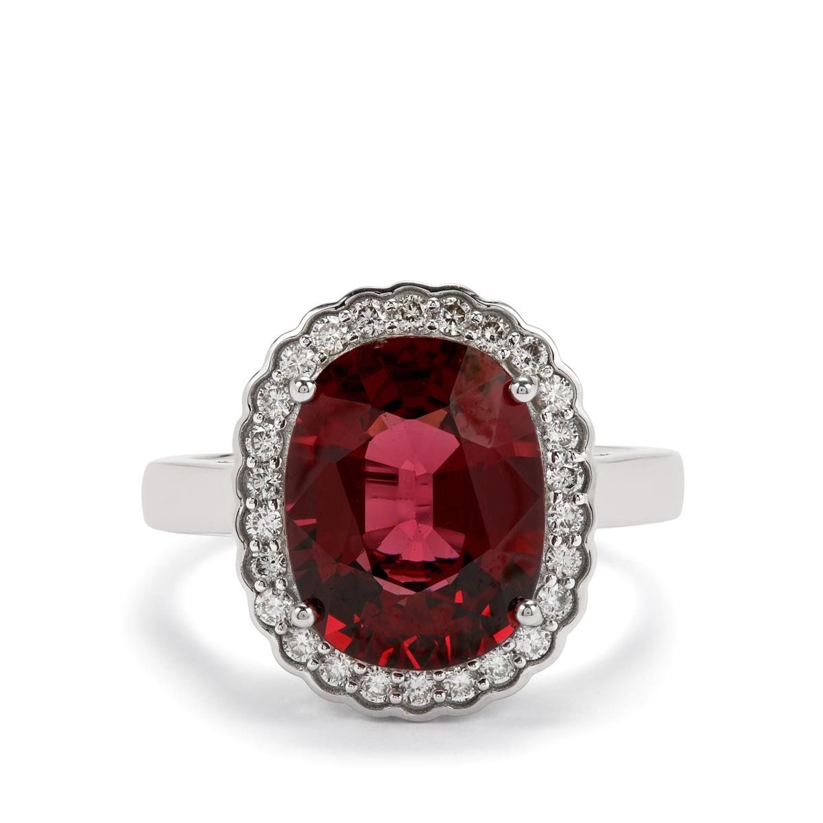 Raspberry Garnet Ring with Diamond in 18K White Gold 6.60cts | Gemporia