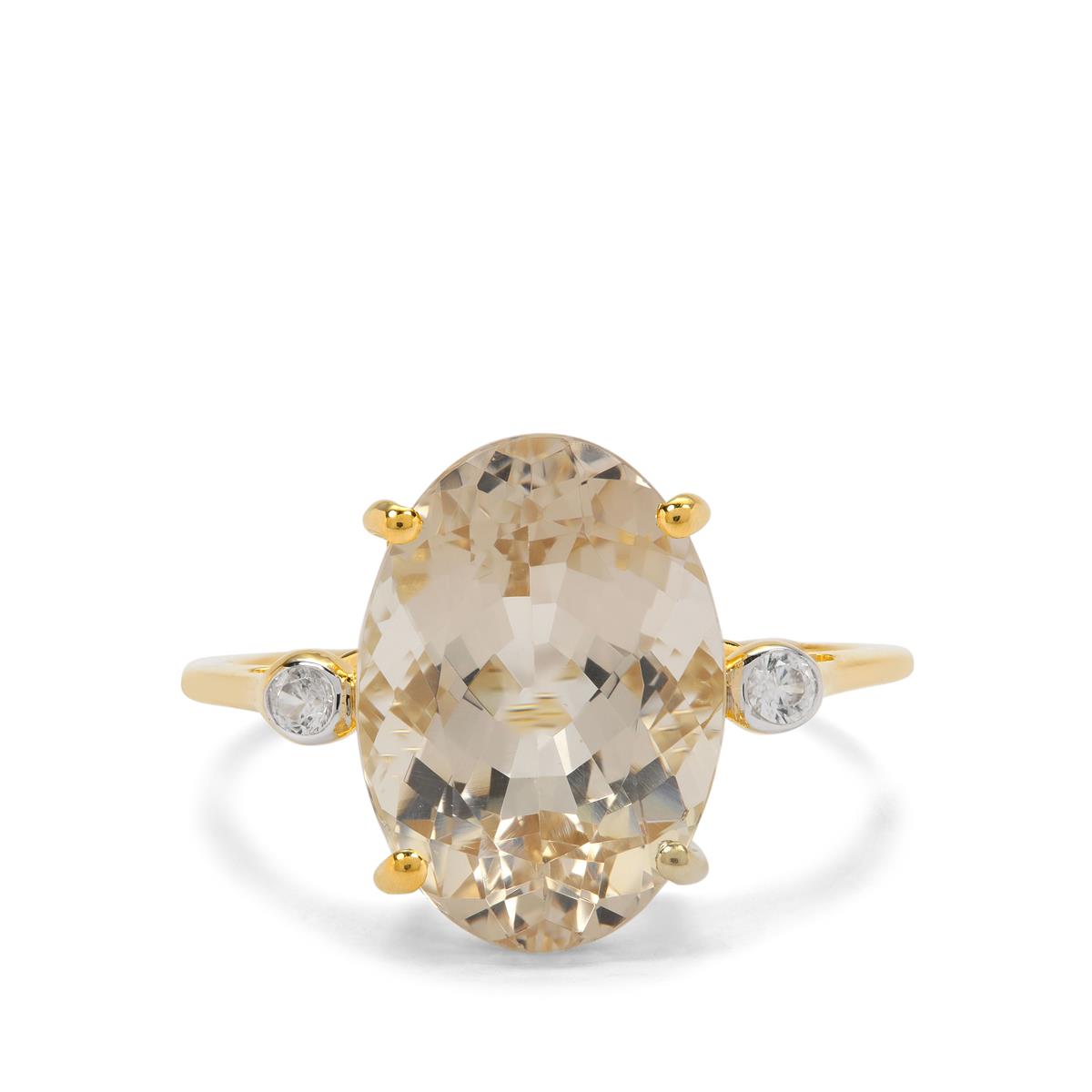 Champagne Danburite Ring with White Zircon in 9K Gold 6.15cts | Gemporia