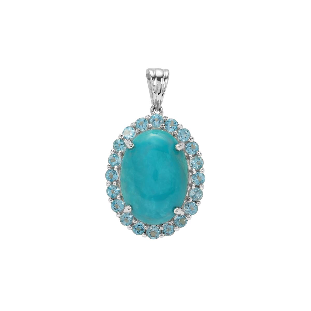 ARMENIAN Turquoise Pendant with Swiss Blue Topaz in Sterling Silver 12 ...