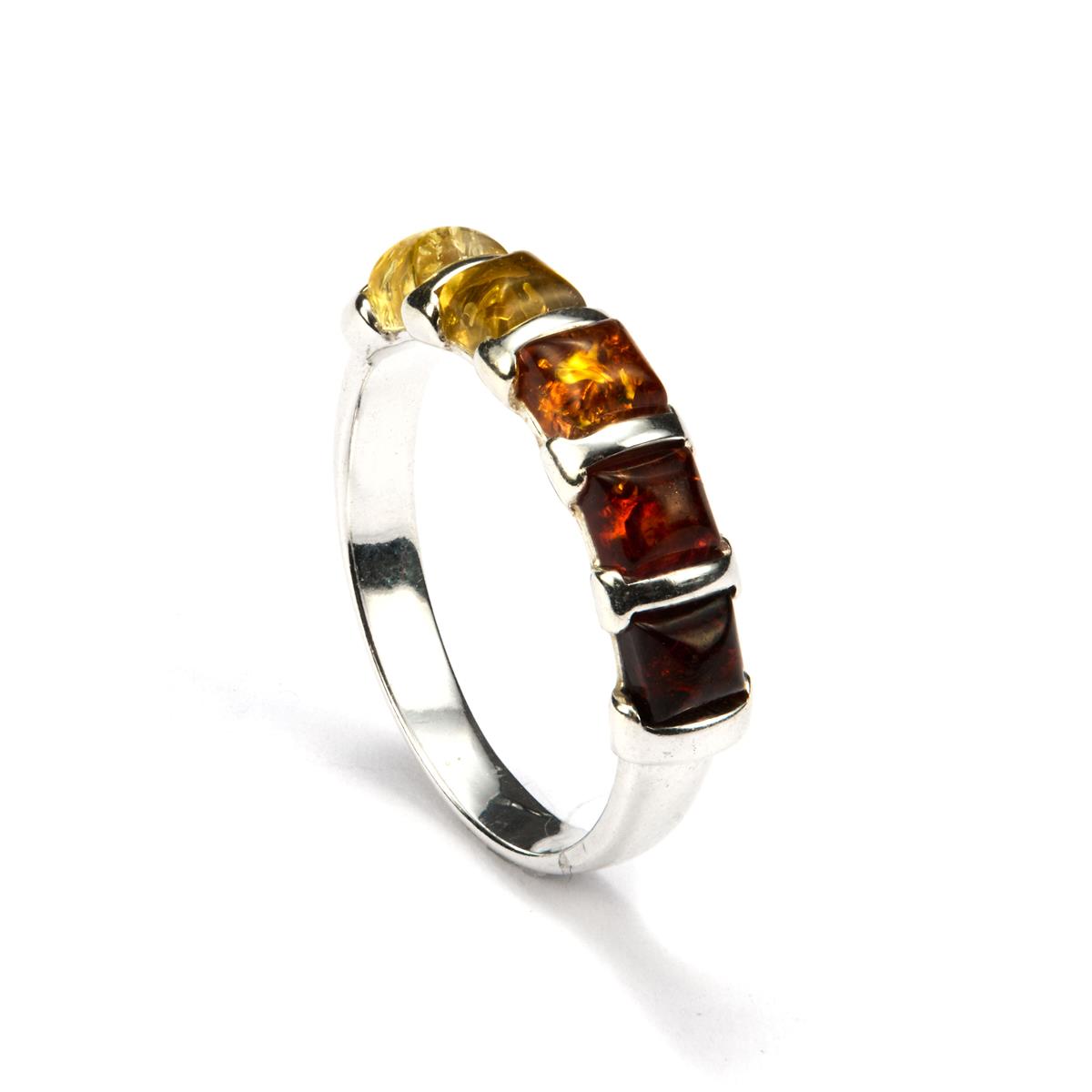 Baltic Cherry, Champagne and Cognac Amber Ring in Sterling Silver (4mm ...