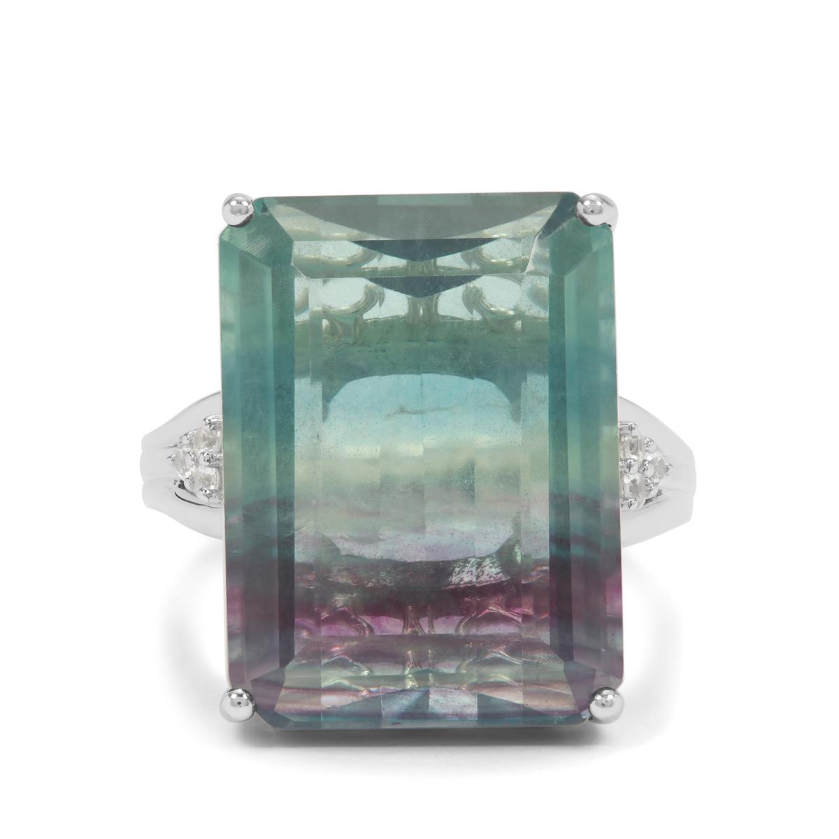 Zebra Fluorite Ring with White Zircon in Sterling Silver 25.80cts ...