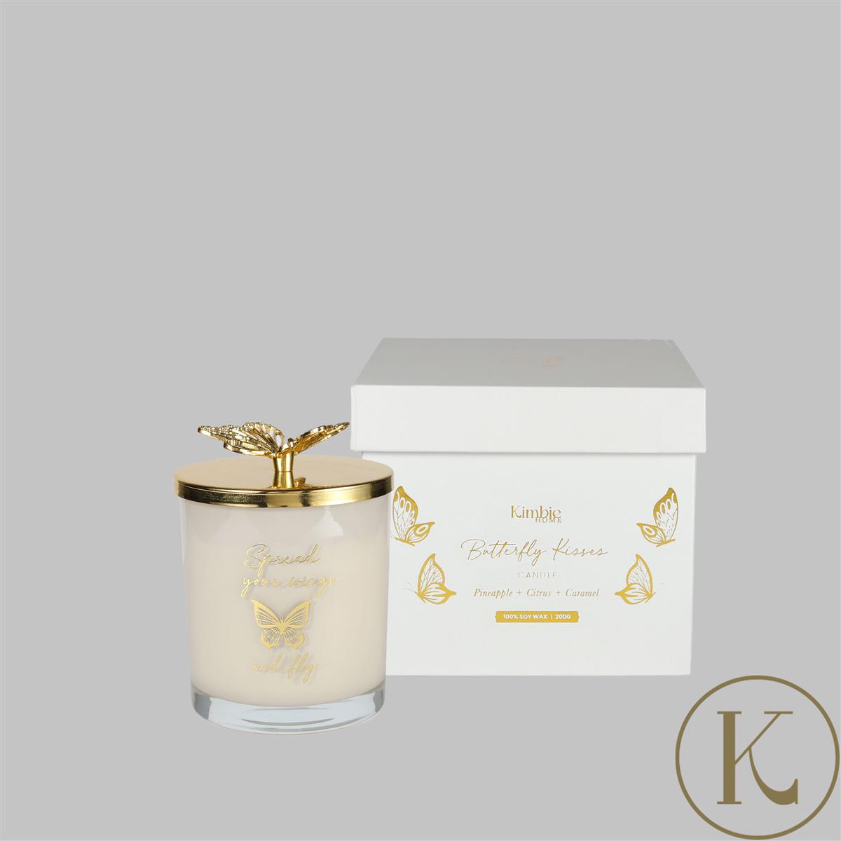 Kimbie Home Butterfly Kisses 200g Candle with Fluorite Nuggets 35cts | Gemporia