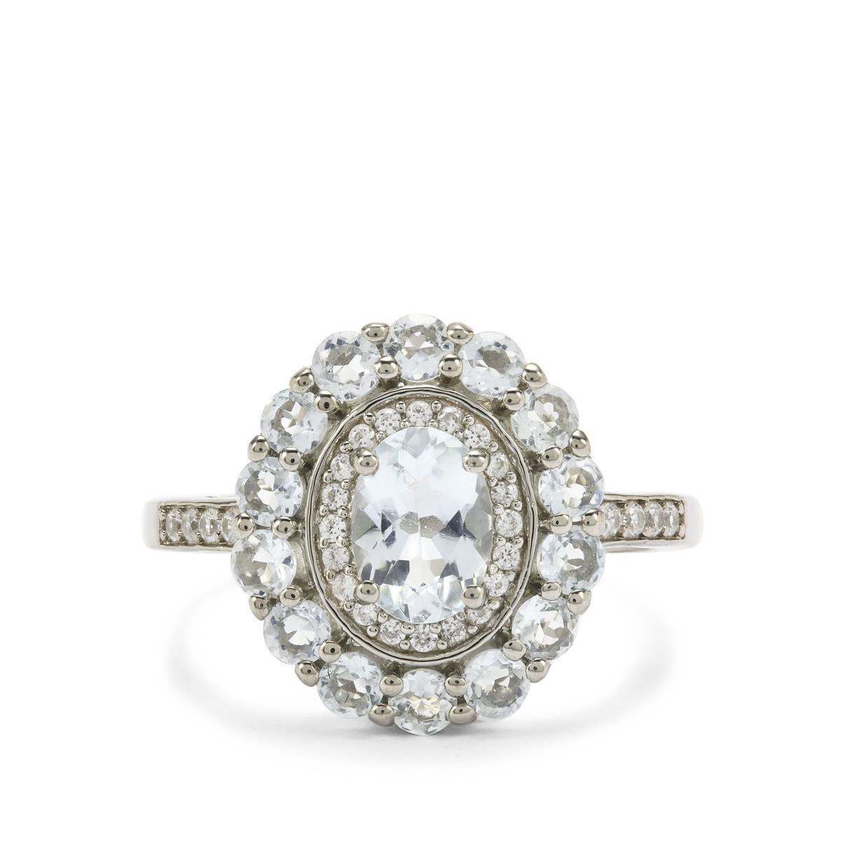 Santa Maria Aquamarine Ring with White Zircon in Platinum Plated ...