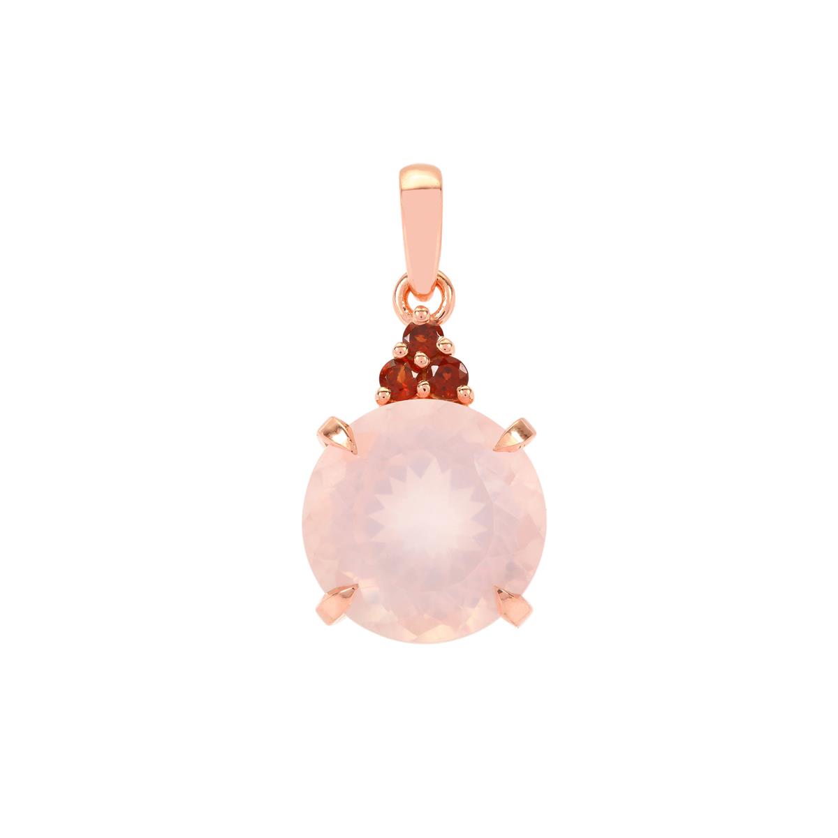 Rose Quartz Pendant with Rajasthan Garnet in Rose Gold Plated Sterling ...