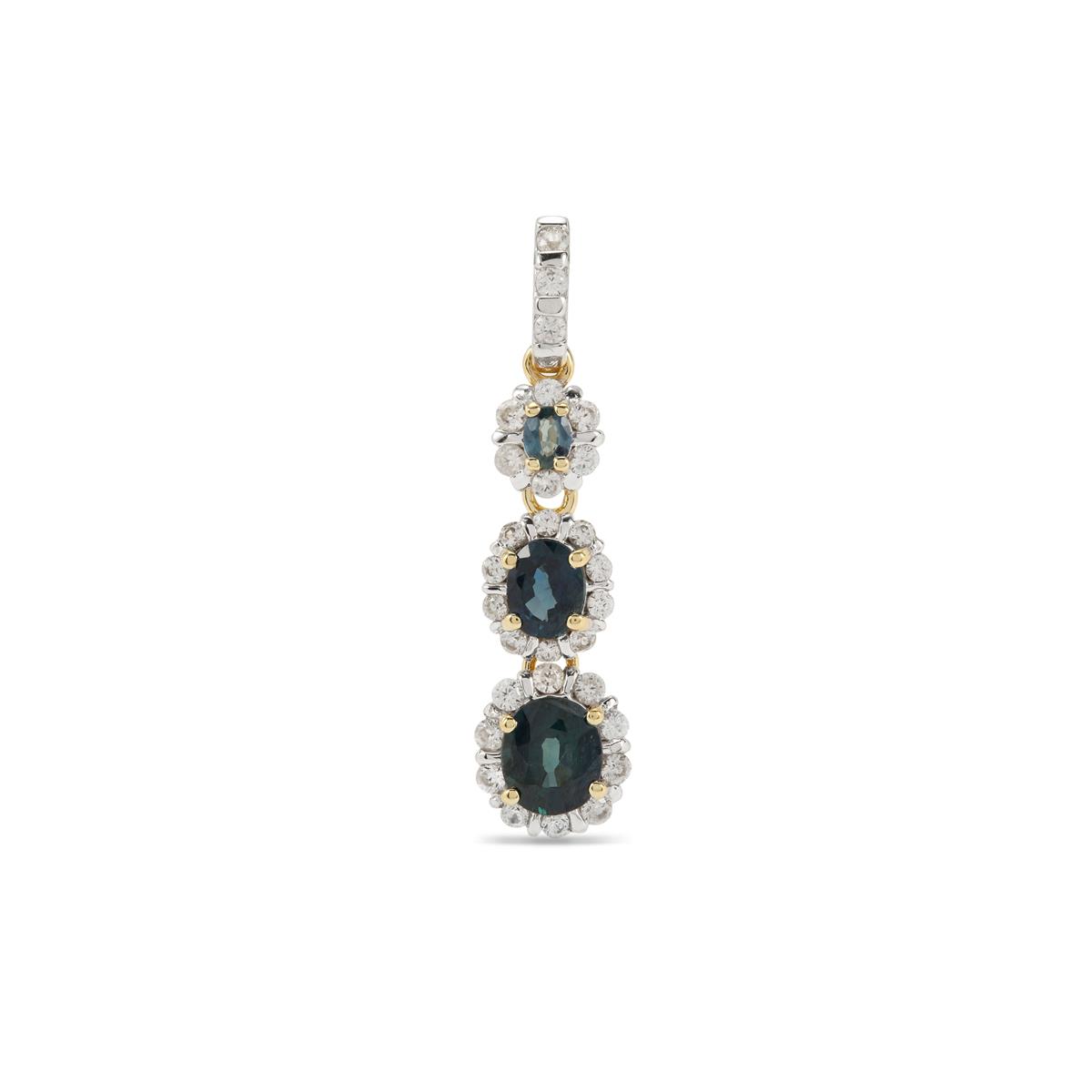 Nigerian Blue Sapphire Pendant with White Zircon in 9K Gold 1.60cts ...