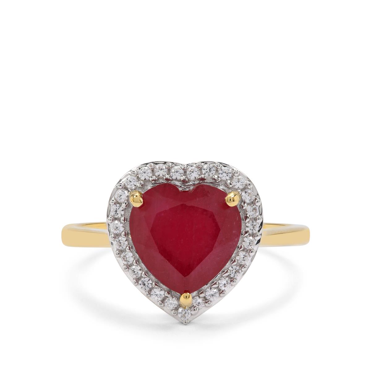 Bemainty Ruby Ring with White Zircon in 9K Gold 3.70cts | Gemporia