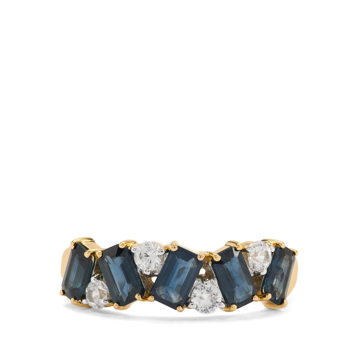Australian Blue Sapphire Ring with White Zircon in 9K Gold 2cts | Gemporia