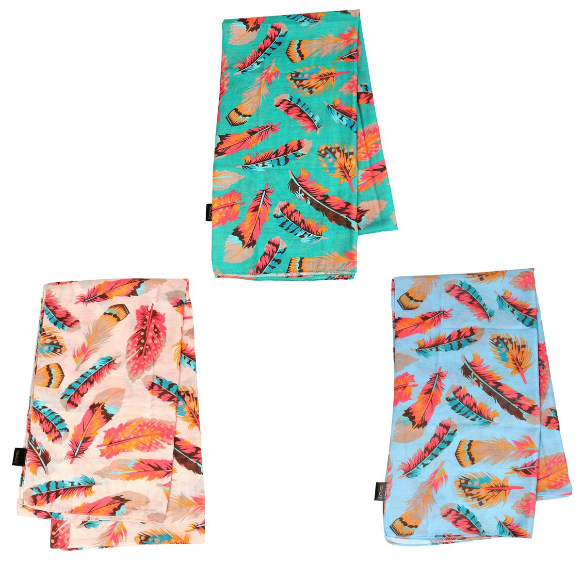 100% PolyesterDestello Feather Print Scarf (Choice of 3 Color) | Gemporia