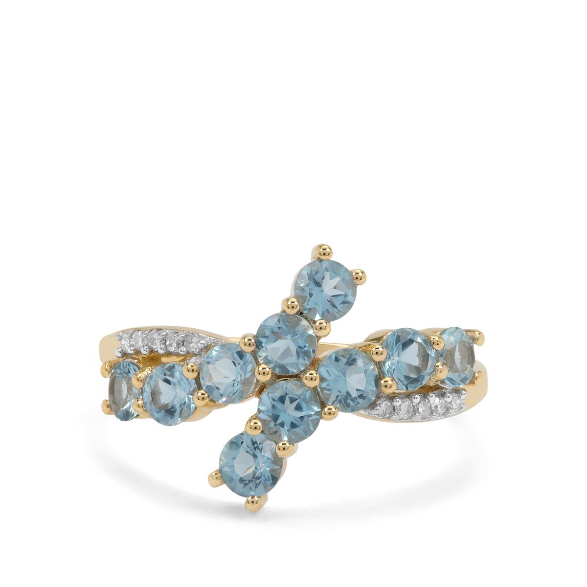 Santa Maria Aquamarine Ring with Diamond in 9K Gold 1.20cts | Gemporia