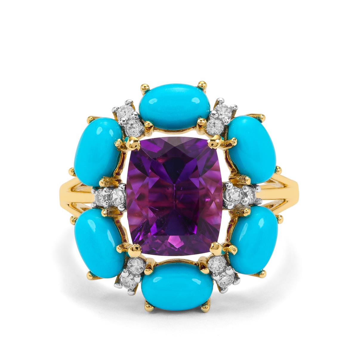 Moroccan Amethyst, Sleeping Beauty Turquoise Ring with White Zircon in ...