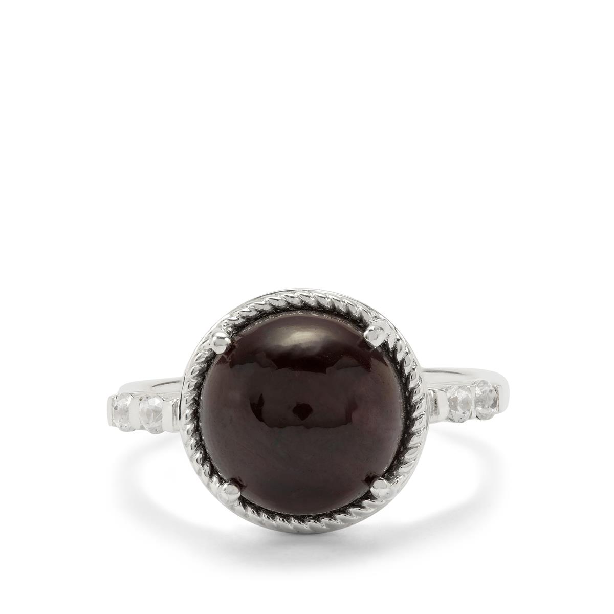 Star Garnet Ring with White Zircon in Sterling Silver 6.40cts | Gemporia