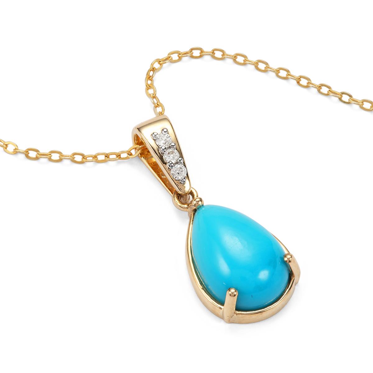 Sleeping Beauty Turquoise Pendant with White Zircon in 9K Gold 3cts ...