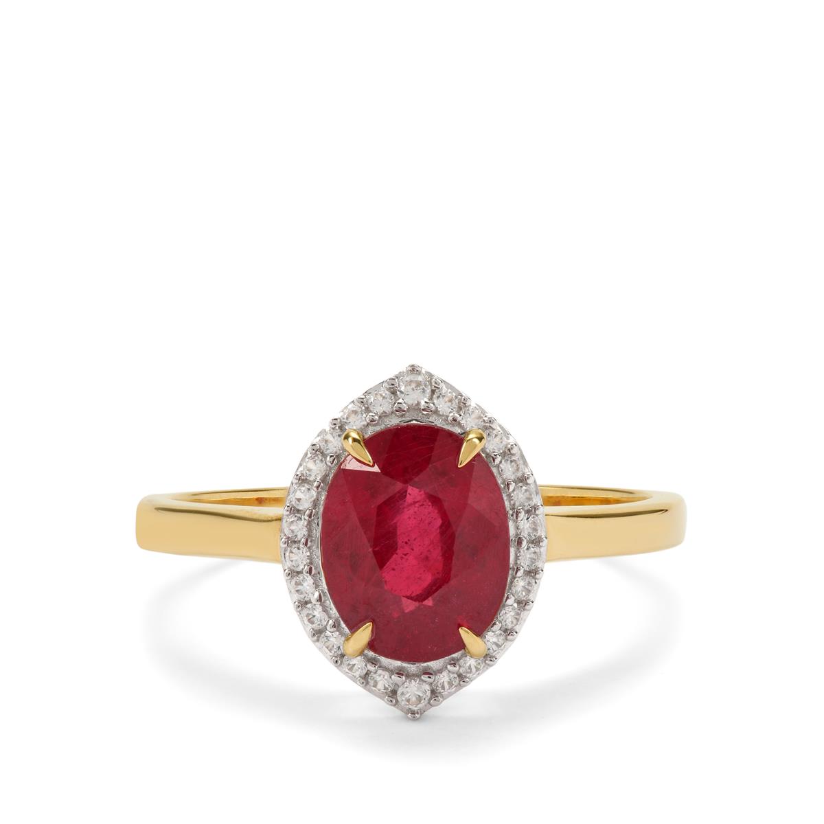Bemainty Ruby Ring with White Zircon in 9K Gold 3cts | Gemporia