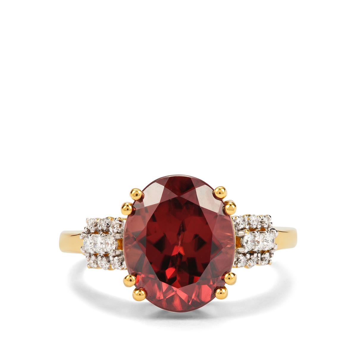 Red Zircon Ring with Diamond in 18K Gold 6.81cts | Gemporia