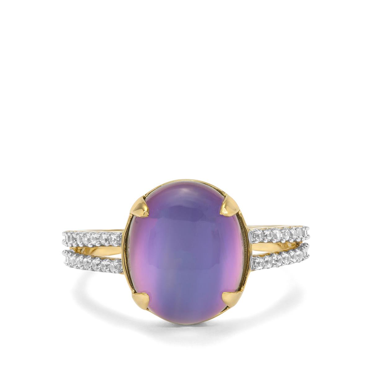Purple Moonstone Ring with White Zircon in 9K Gold 5.55cts | Gemporia