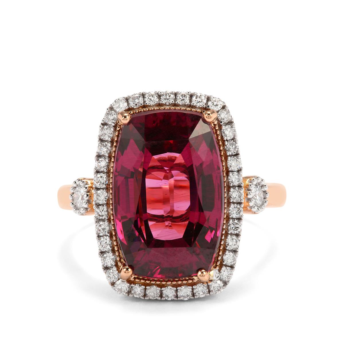 Magenta Garnet Ring with Diamond in 18K Rose Gold 10.84cts | Gemporia