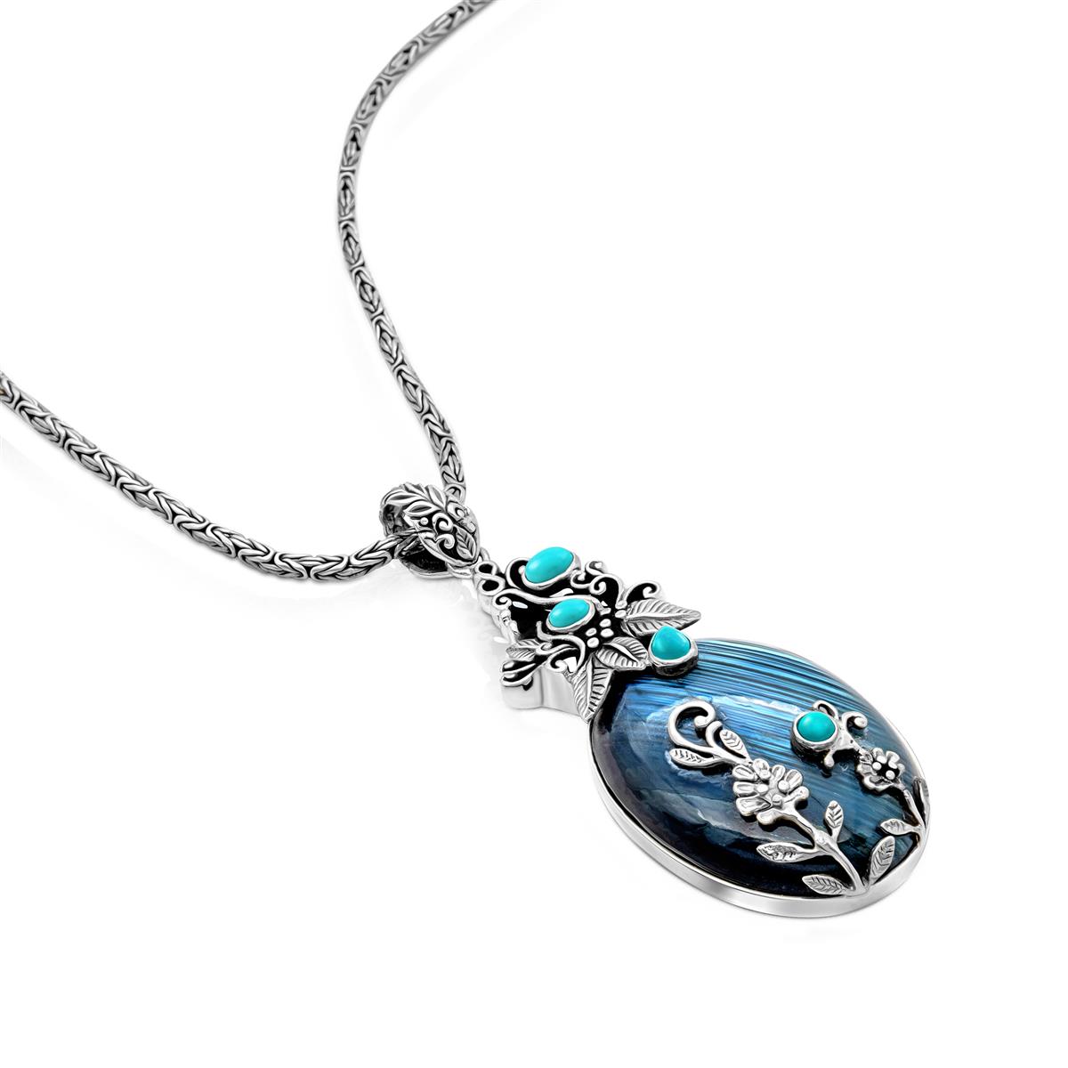 Labradorite Balinese Pendant with Sleeping Beauty Turquoise in Sterling ...