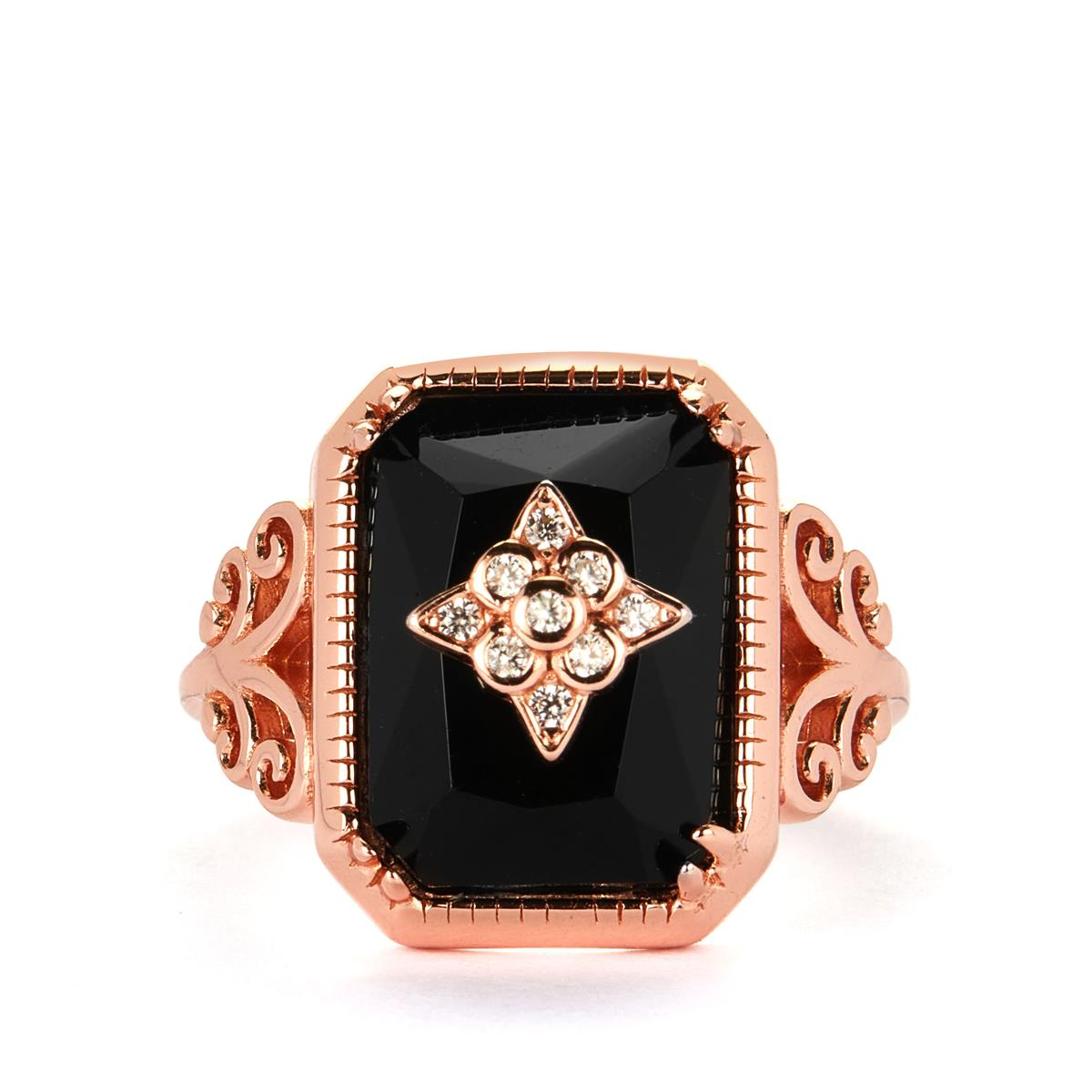 Ratanakiri Zircon Ring with Black Onyx in Rose Tone Sterling Silver 6 ...
