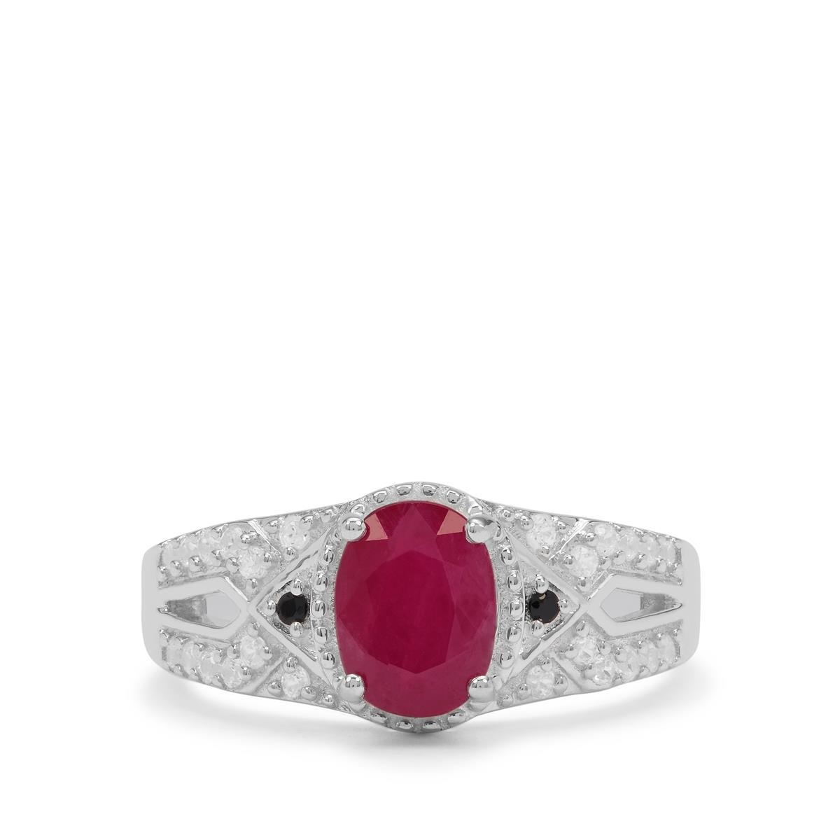 John Saul Ruby, Black Spinel Ring with White Zircon in Sterling Silver ...