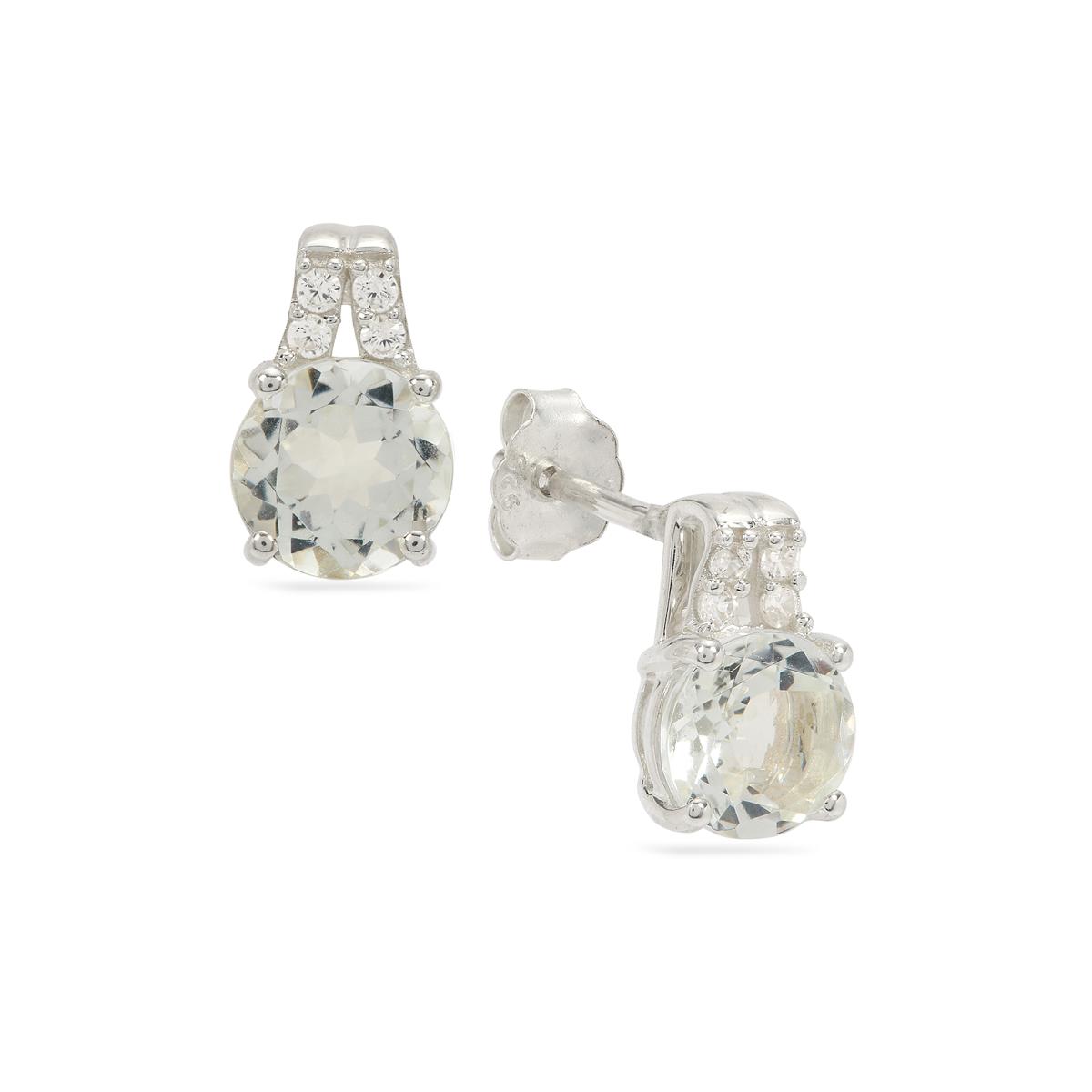 Himalayan Beryl Earrings with White Zircon in Sterling Silver 1.65cts ...