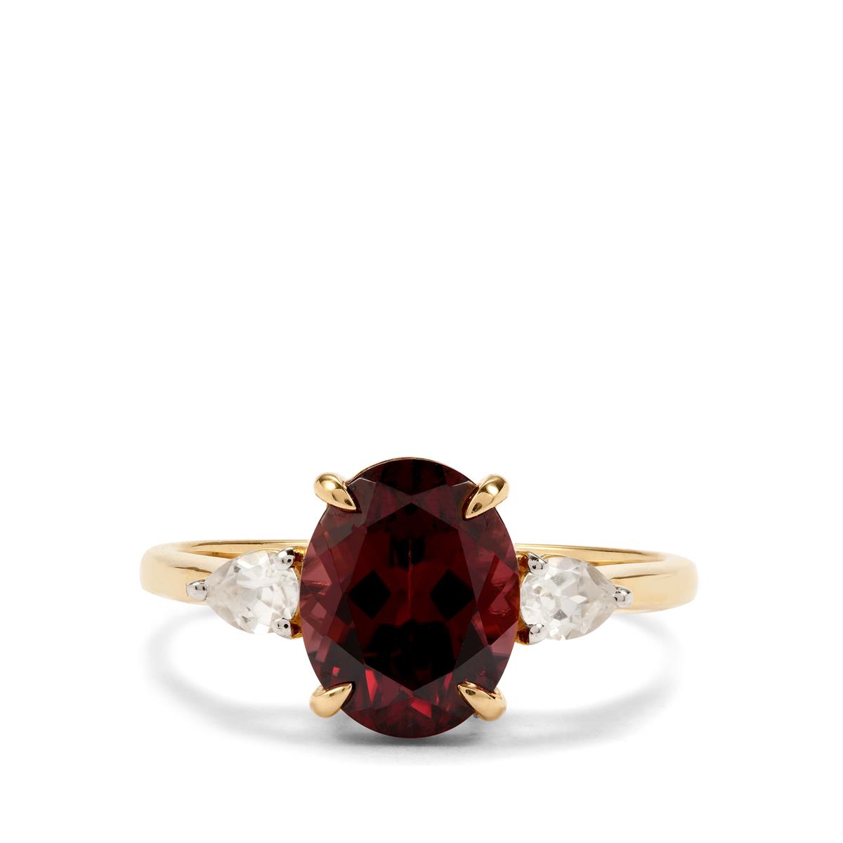 Red Zircon Ring with White Zircon in 9K Gold 4.17cts | Gemporia