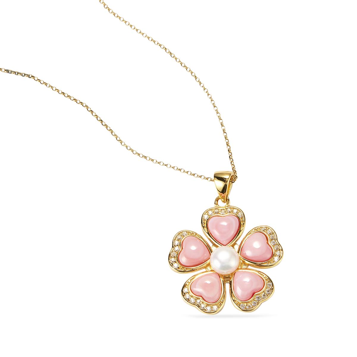 Conch Flower Pendant With Freshwater Cultured Pearl & White Topaz in ...