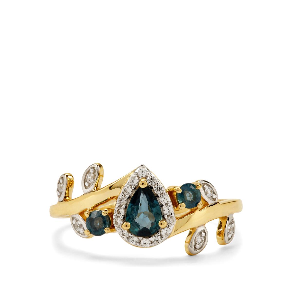 Australian Teal Sapphire Ring with Natural Zircon in 9K Gold 0.75ct ...