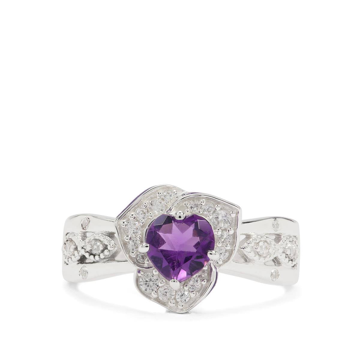 Ametista Amethyst Ring with White Zircon in Sterling Silver 1ct | Gemporia