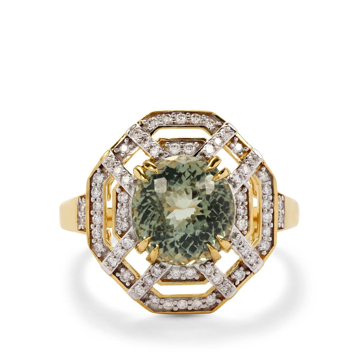 Congo Green Tourmaline Ring with Diamond in 18K Gold 4.63cts | Gemporia