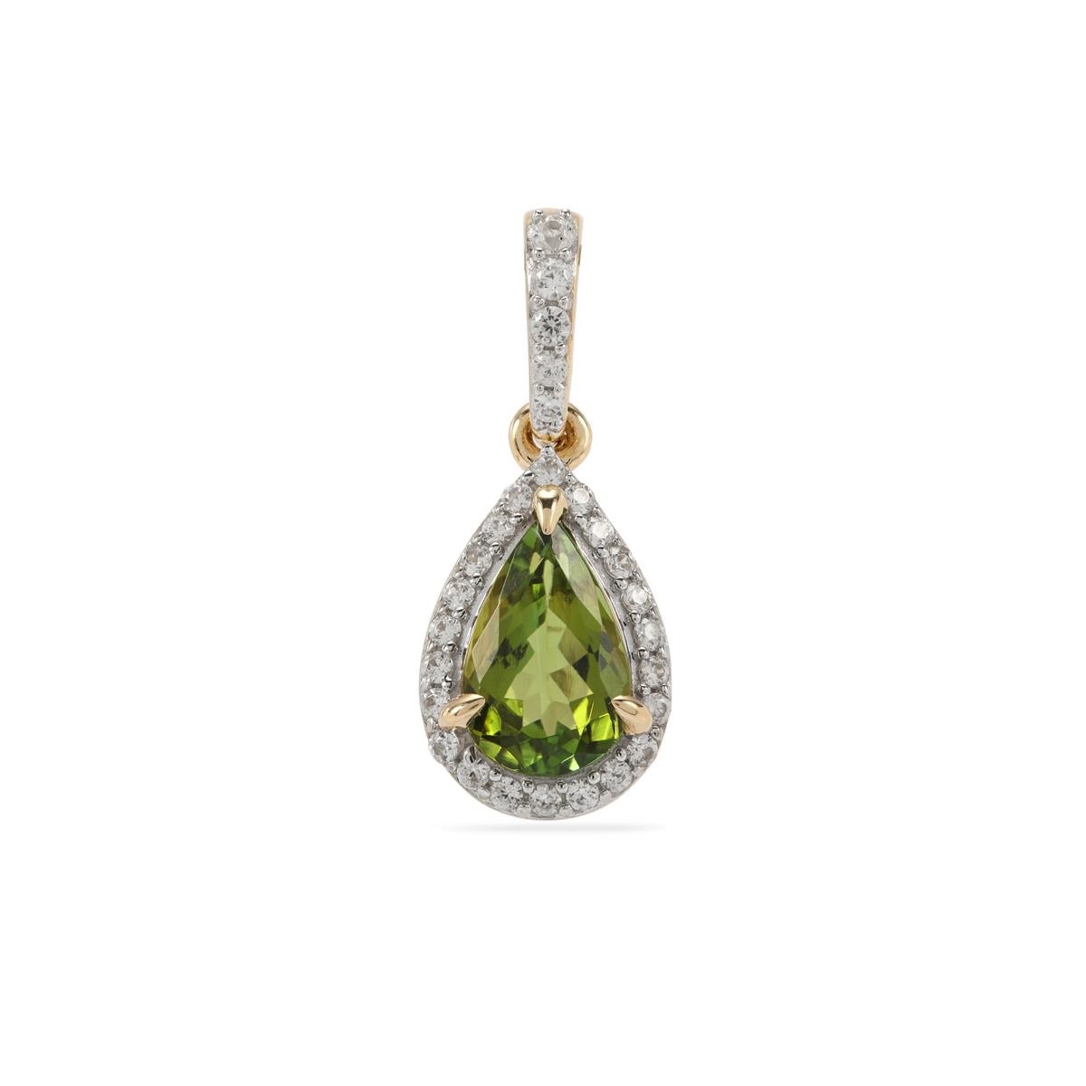 Verdelite Pendant with White Zircon in 9K Gold 1ct | Gemporia
