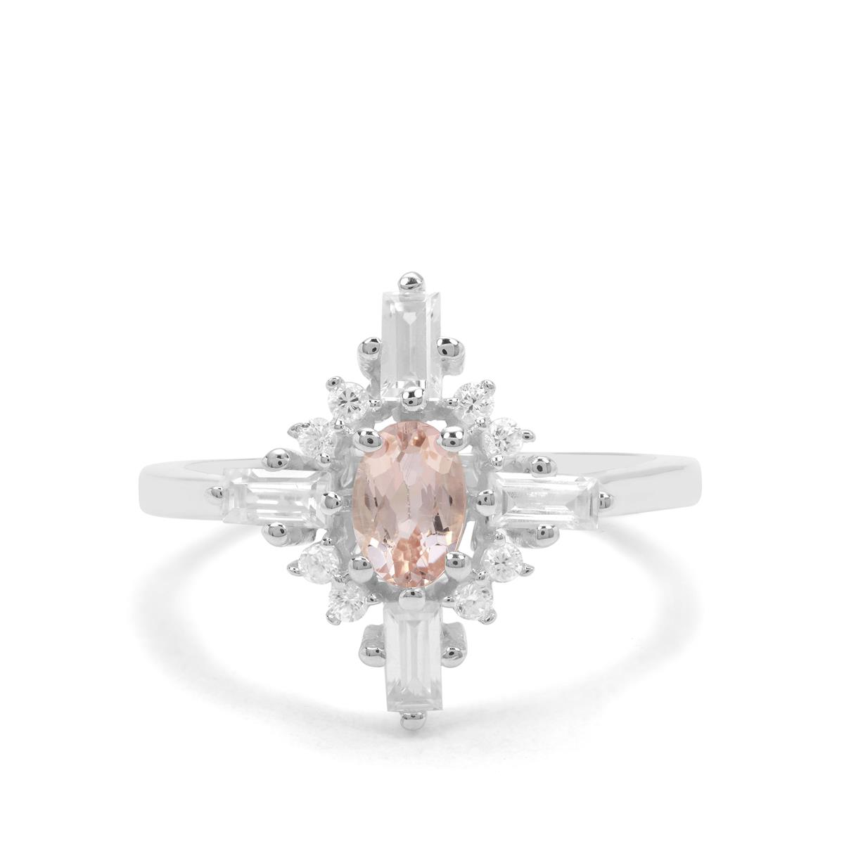 Rose Danburite Ring with White Zircon in Sterling Silver 1.36cts | Gemporia