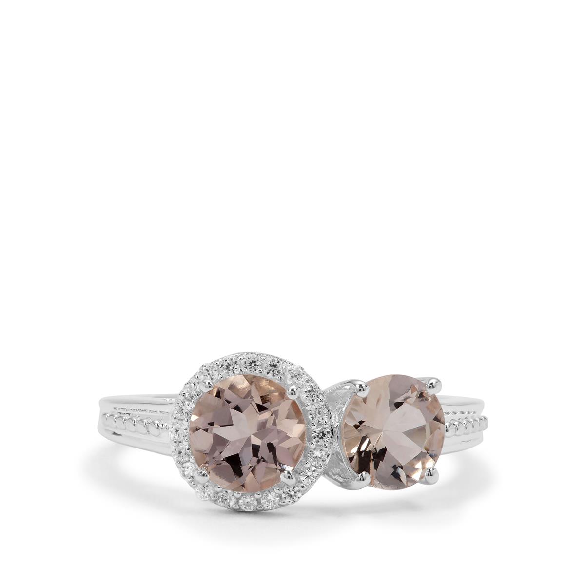 Rose Danburite Ring with White Zircon in Sterling Silver 1.61cts | Gemporia
