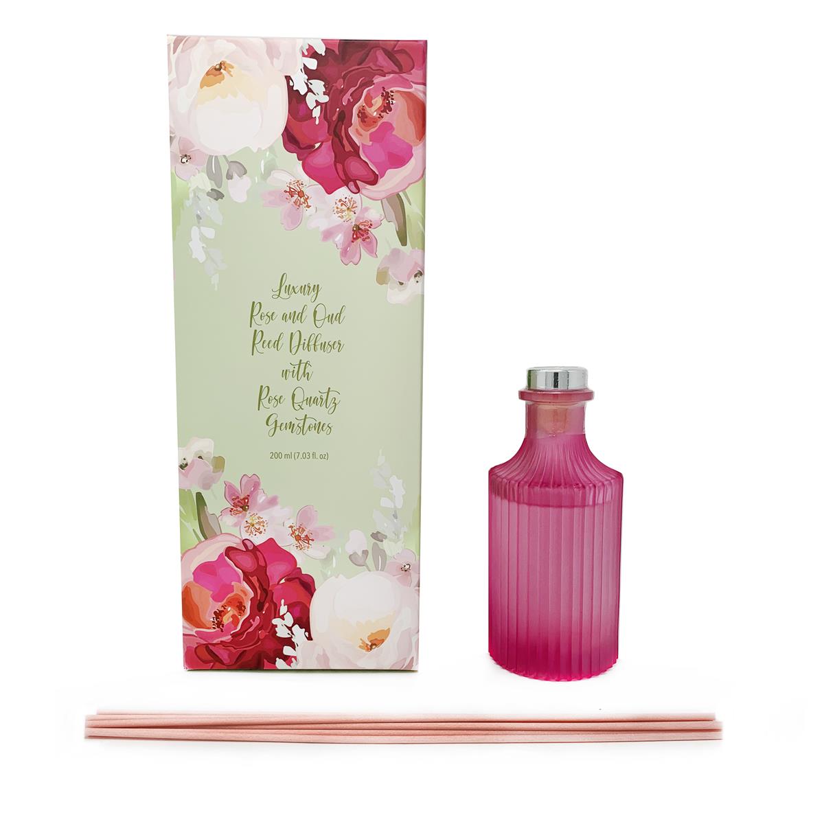 Gem Auras Luxury Rose & Oud Fragranced Reed Diffuser with Rose Quartz ...