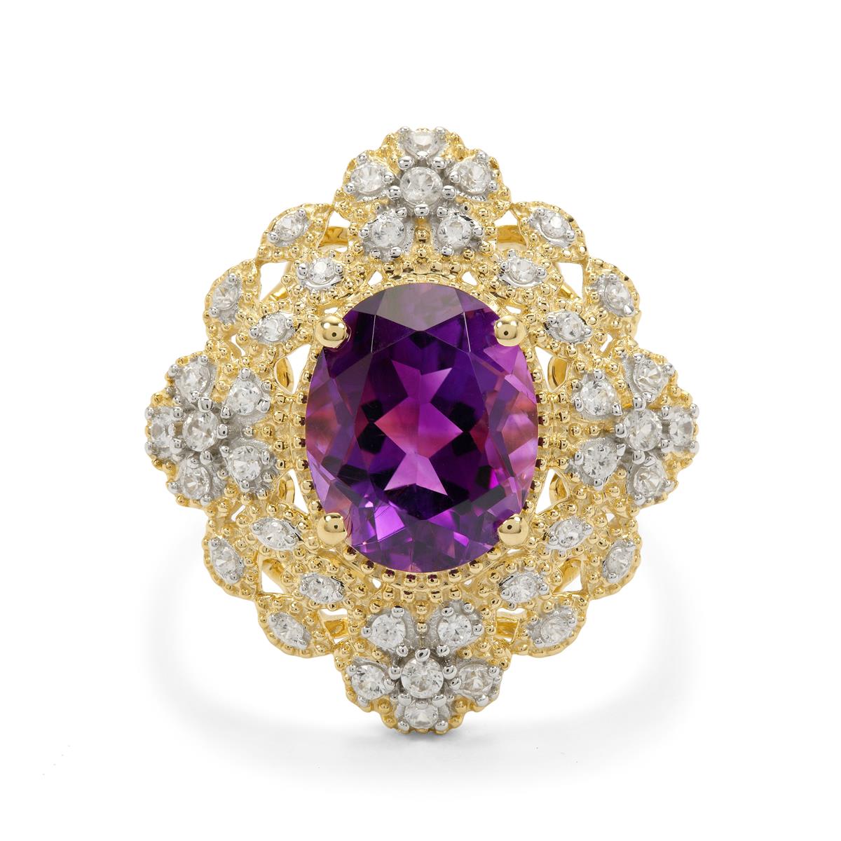 Moroccan Amethyst Ring with White Zircon in 9K Gold 3cts | Gemporia
