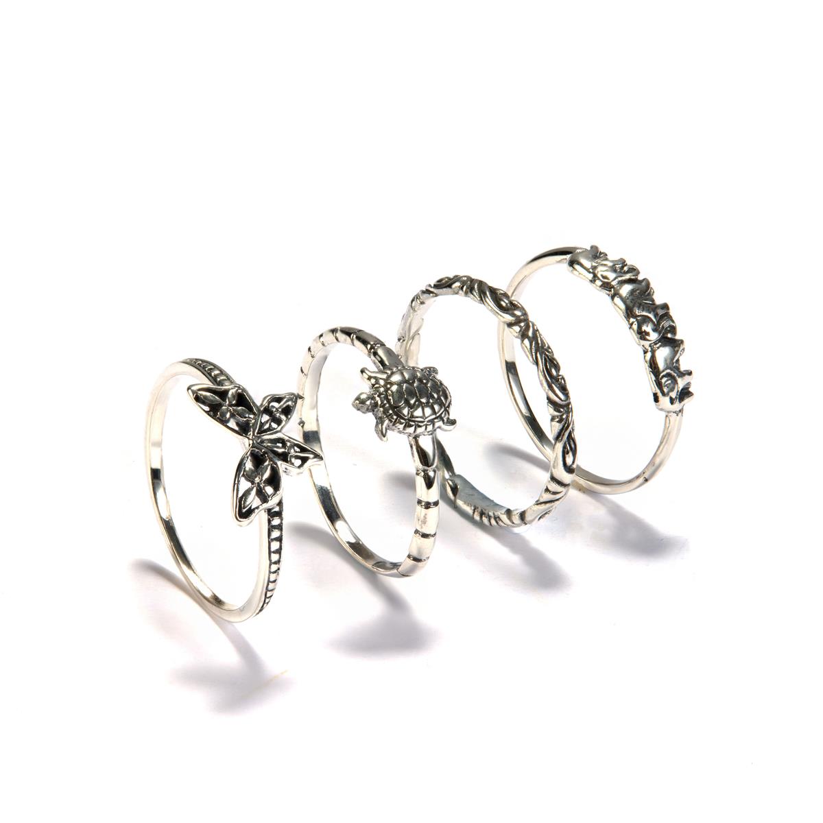 Set of 4 Balinese Rings in Sterling Silver 4.90g | Gemporia