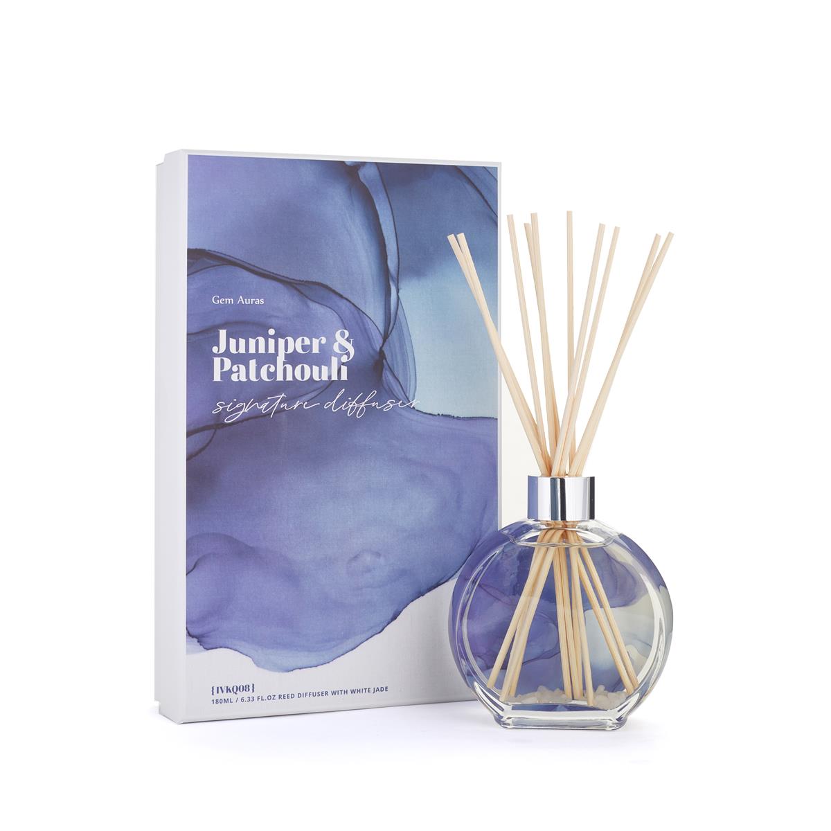 Gem Auras Signature Reed Diffuser - Juniper & Patchouli Fragrance ...