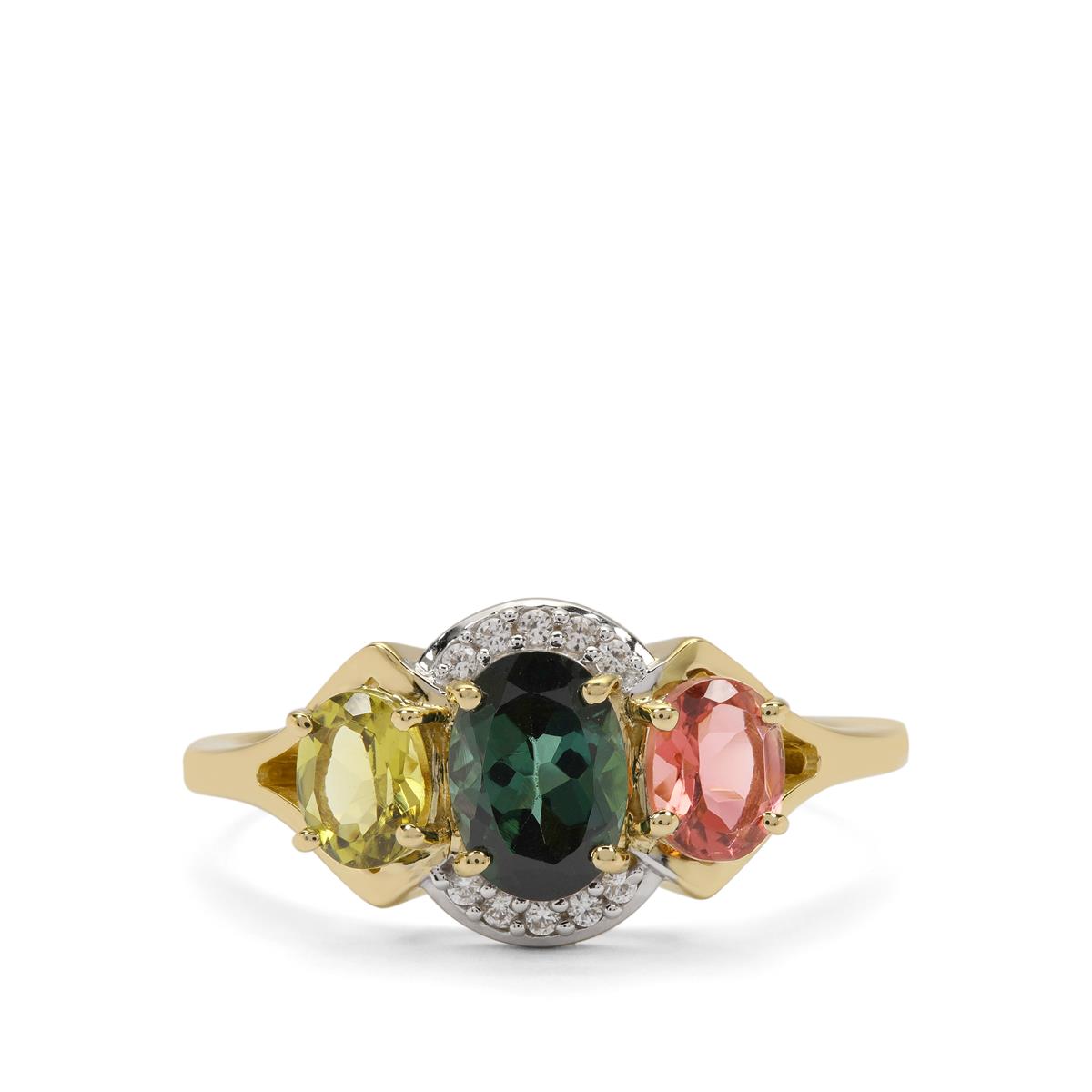 Multi-Colour Tourmaline Ring with White Zircon in 9K Gold 1.55cts ...