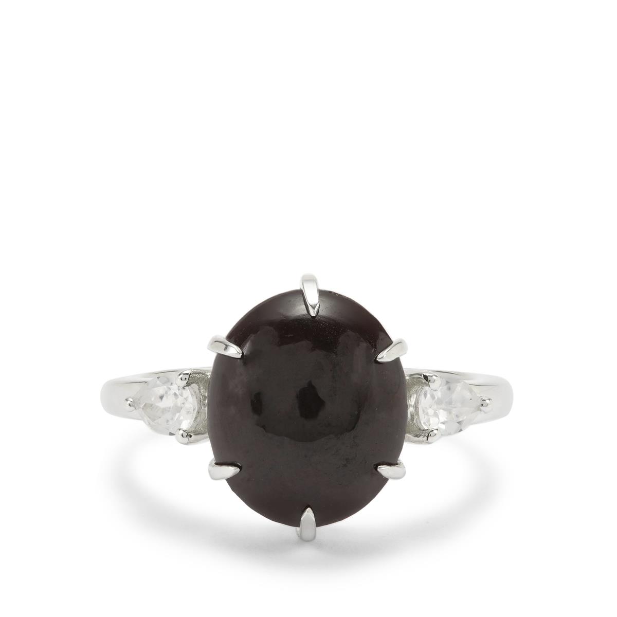 Star Garnet Ring with White Zircon in Sterling Silver 8.30cts | Gemporia