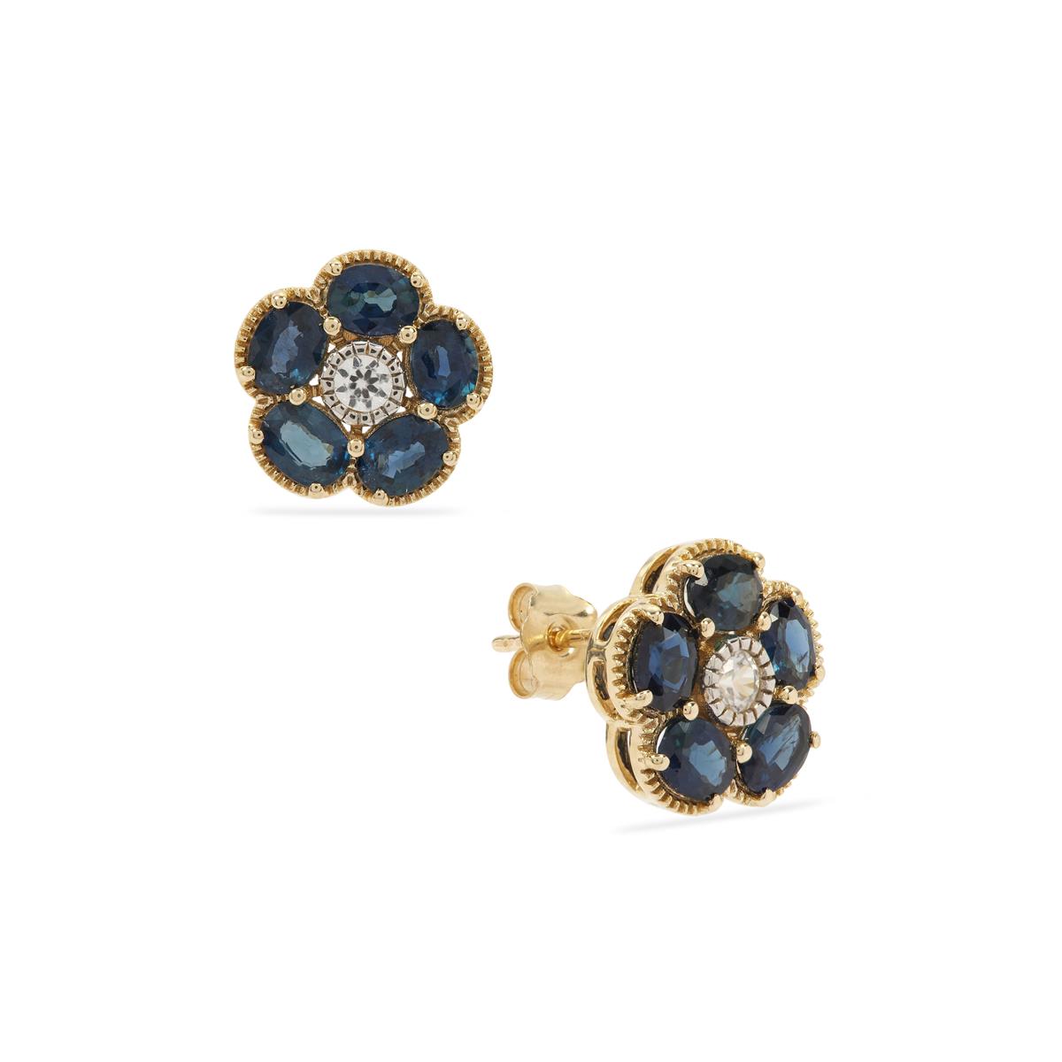 Nigerian Blue Sapphire Earrings with White Zircon in 9K Gold 2.40cts ...