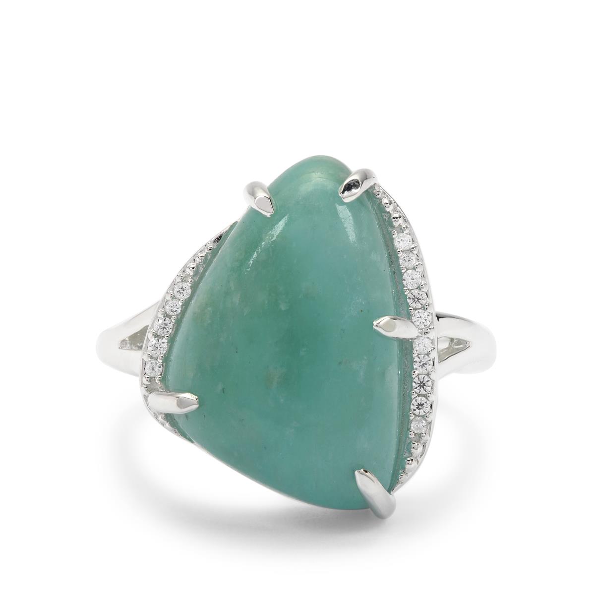 Amazonite Ring with White Zircon in Sterling Silver 9.75cts | Gemporia