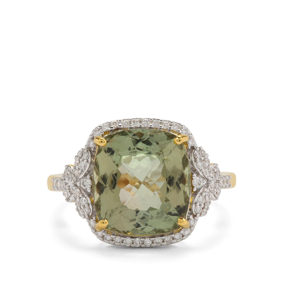 Congo Green Tourmaline Ring with Diamond in 18K Gold 7.47cts | Gemporia