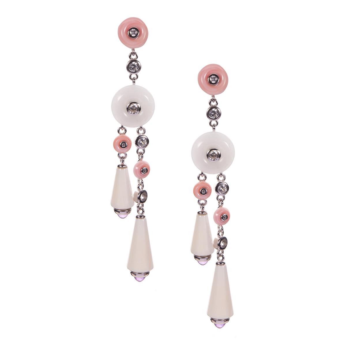Queen Conch Shell Earrings with White Jade, White Zircon and Amethyst ...